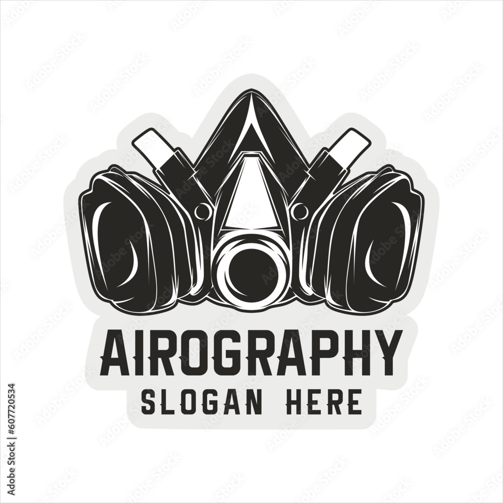 Aerography Black And White Logo Emblem, Paint Mask Respirator Logo ...