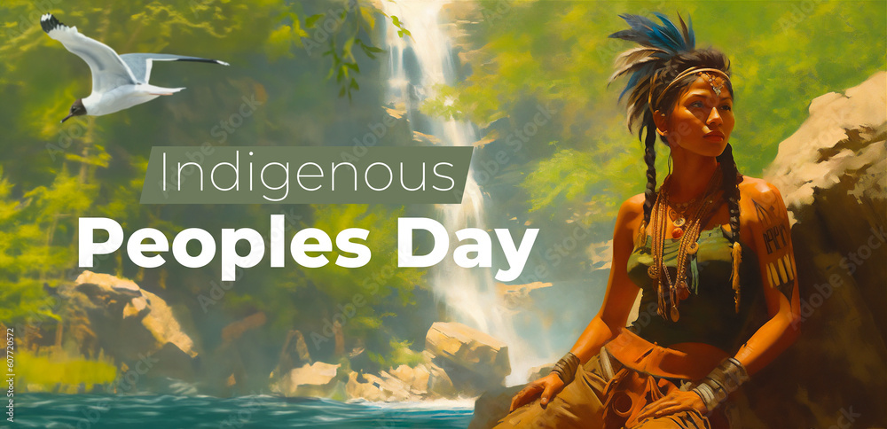 indigenous peoples day, native american on orange and red background ...