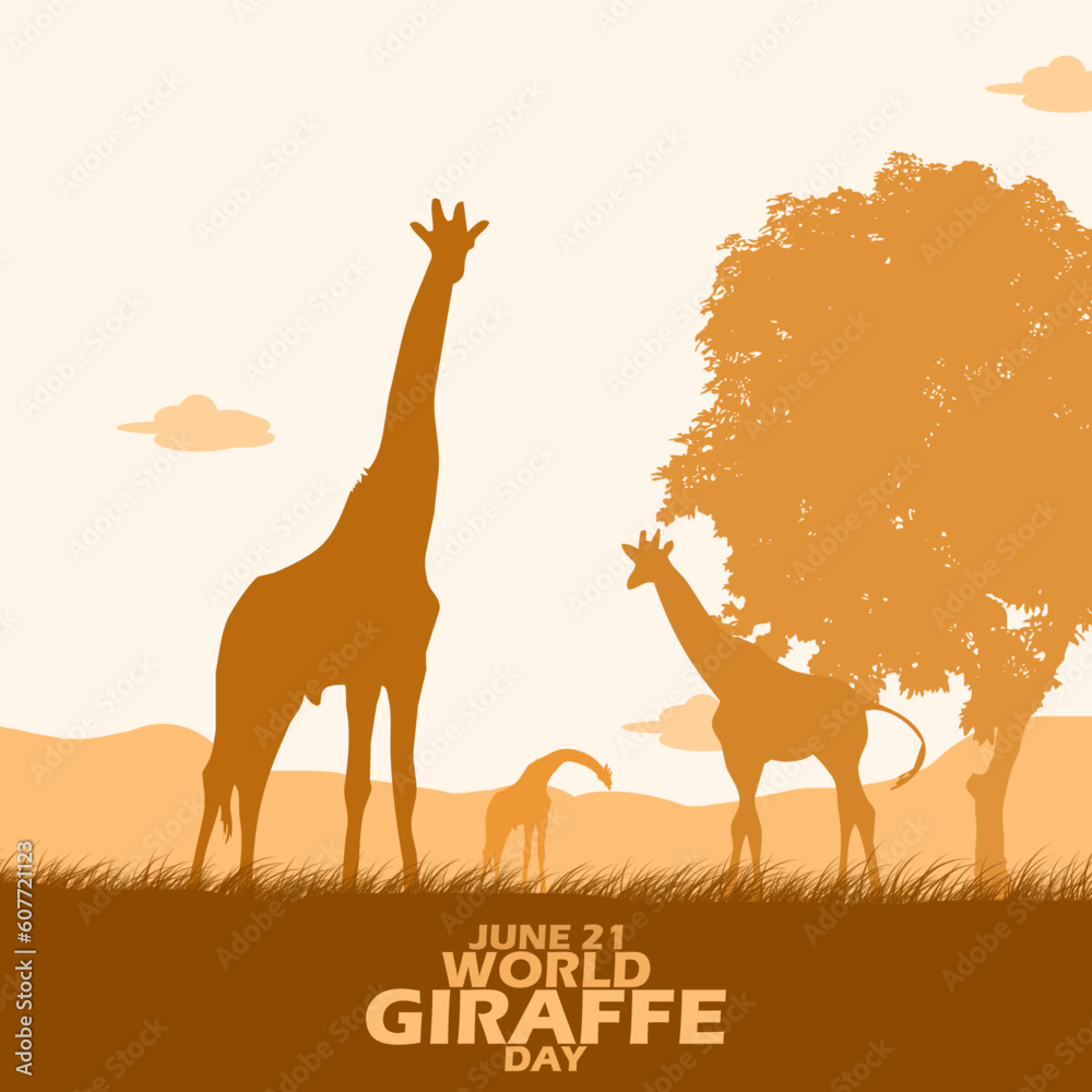 Vetor de Giraffe animals that are in nature with grass. trees and bold ...