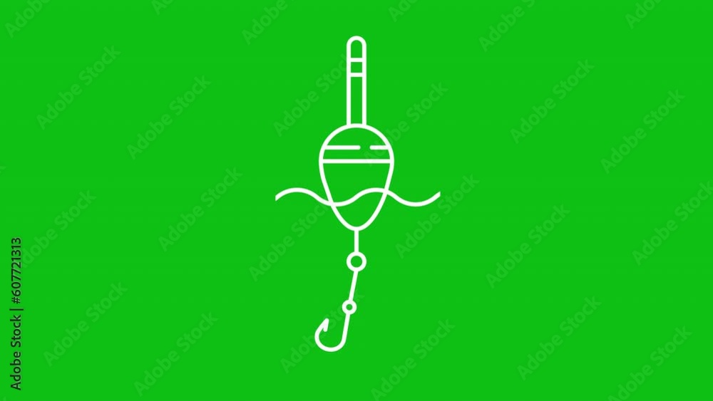 Animated fishing float white icon. Bobber hook in water line animation ...