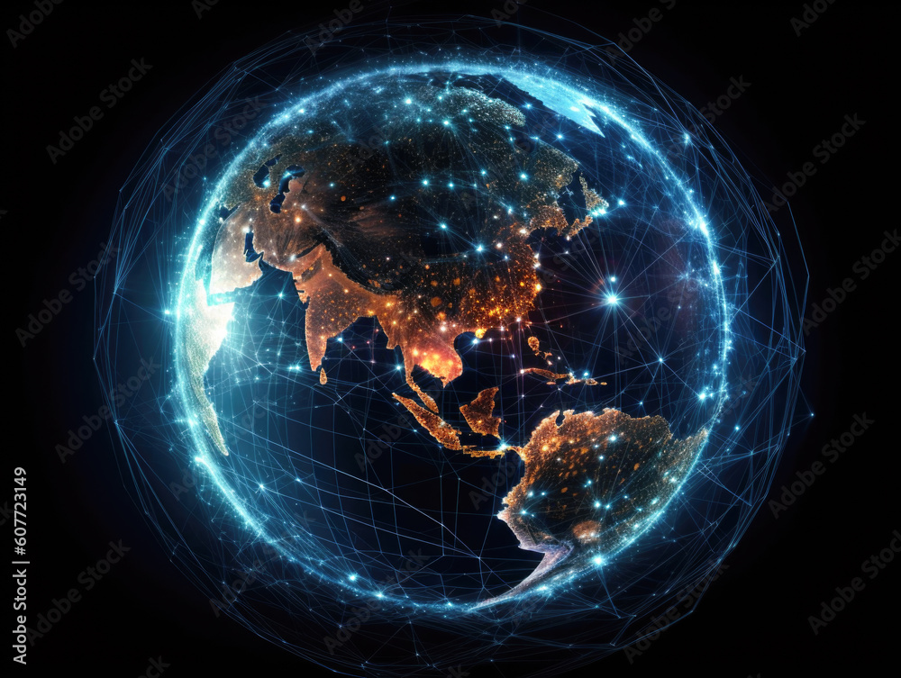 Global World Telecommunication Network With Nodes Connected Around Earth Concept About Internet