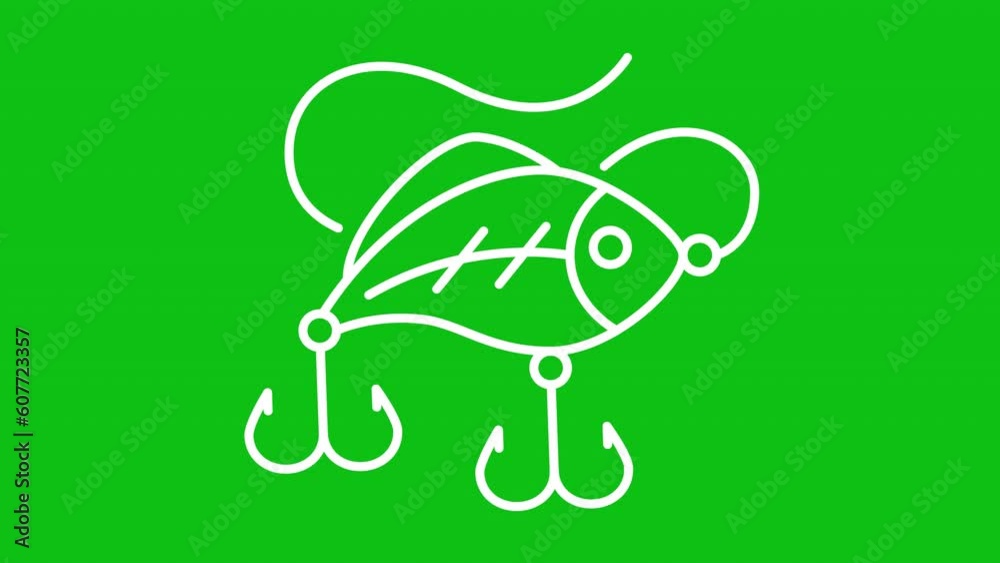 Animated wobbler white line icon. Fishing lure animation. Fish bait ...