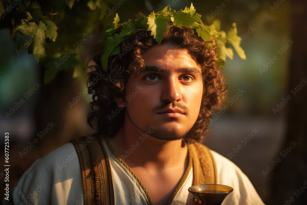 Photorealistic portrait of Ancient Greek God Dionysus or Ancient Roman ...