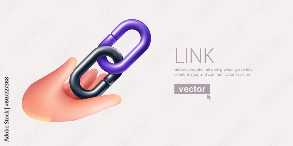 Hand holding chain links in 3D cartoon plastic style. Realistic vector ...