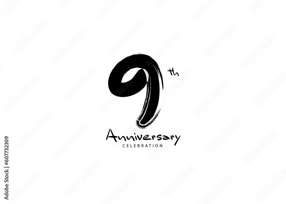 Vetor do Stock: 9 Years Anniversary Celebration logo black paintbrush ...