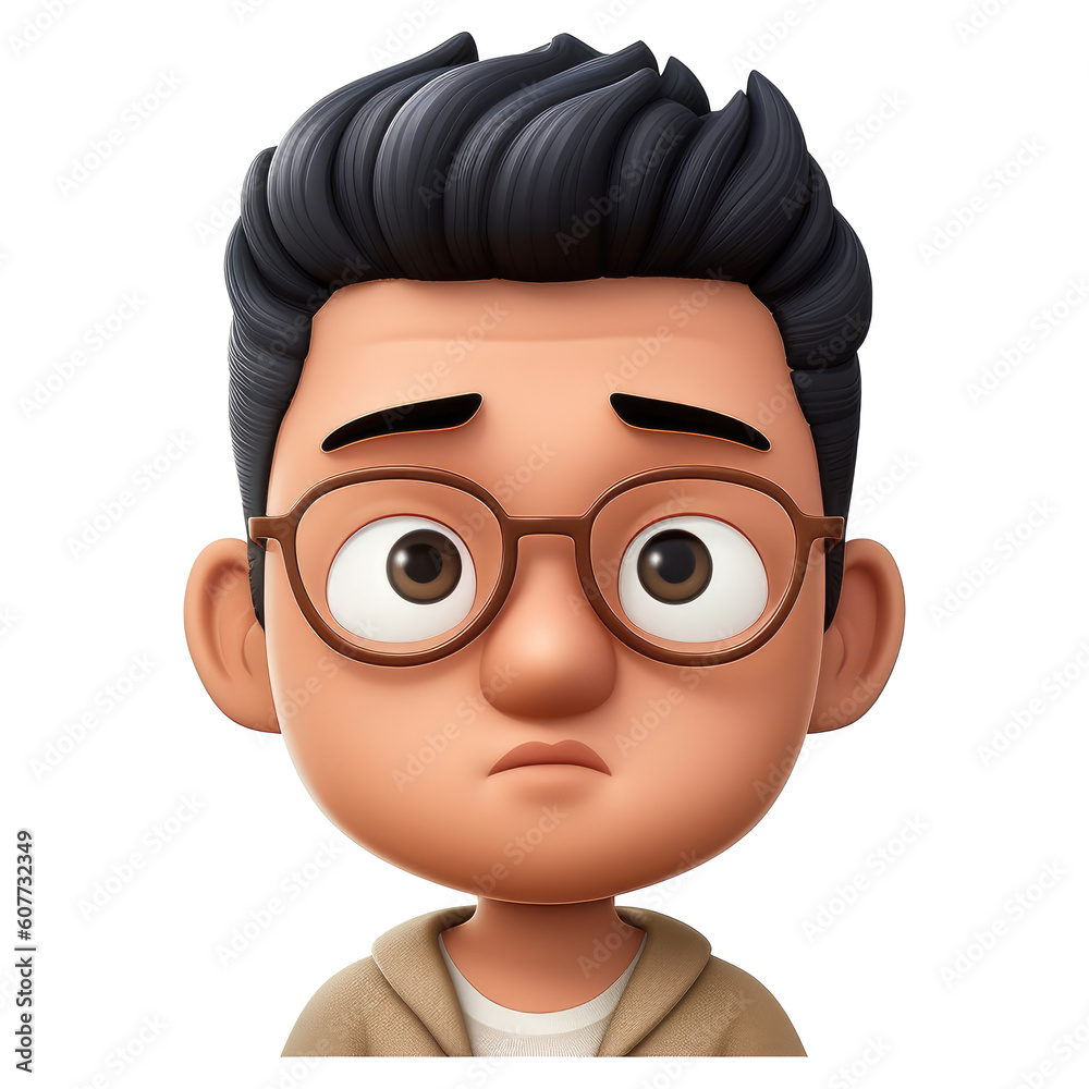 Emoji, a sad Chinese man on a transparent background. PNG, memoji, ai ...