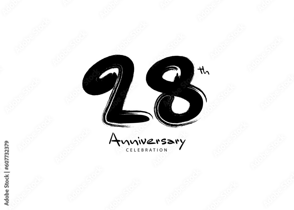 28 Years Anniversary Celebration logo black paintbrush vector, 28 number logo design, 28th ...