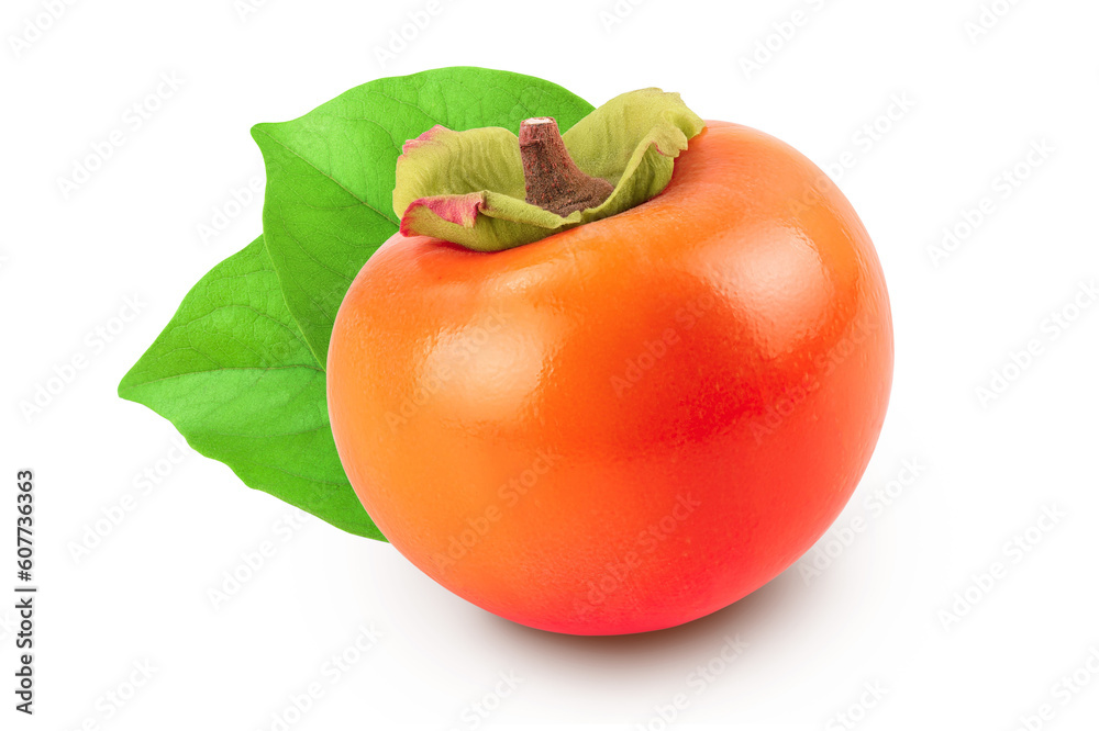Persimmon fruit isolated on white background with full depth of field ...