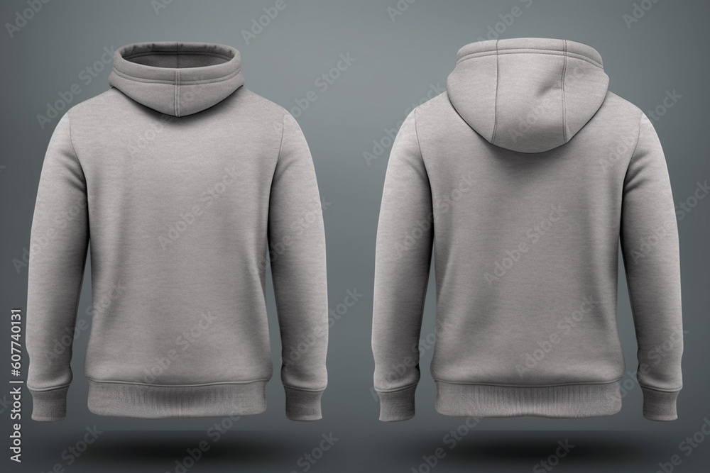 Front and back view of men's grey blank hoodie template, isolated Generative AI Stock ...