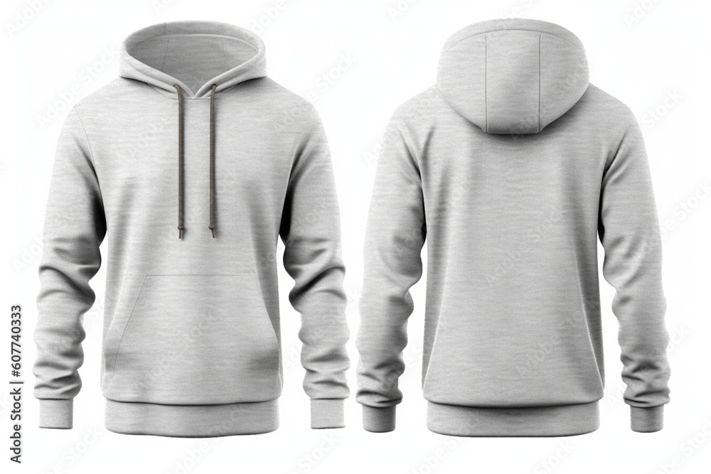 Isolated on white, men's grey blank hoodie template, front and back Generative AI ilustración de ...