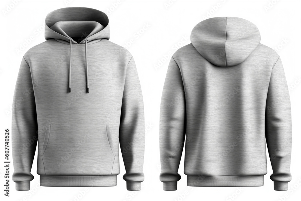 Men grey blank hoodie template,from two sides, natural shape on invisible mannequin, for your ...