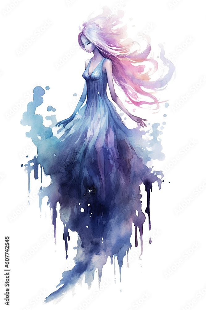 fantasy banshee watercolor clipart cute isolated on white background ...