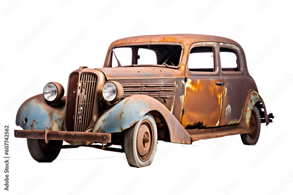 Old abandoned rusty vintage car isolated on transparent background ...