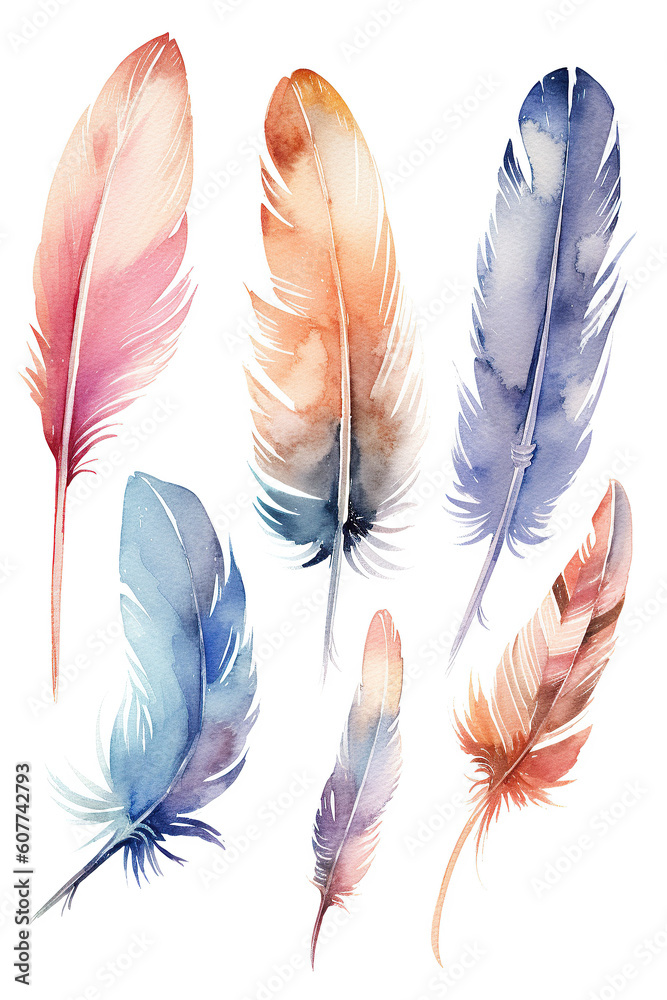 feather watercolor clipart cute isolated on white background Stock ...