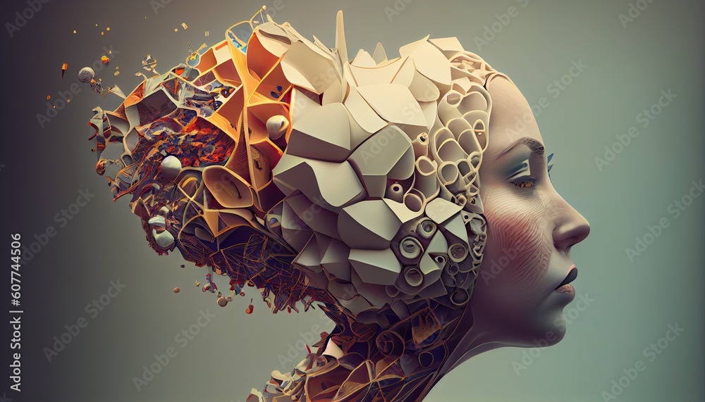 person with exploding head, life exhaustion and headache concept Stock ...