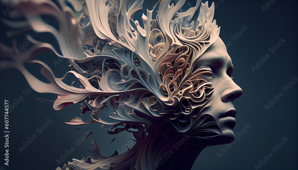 girl with exploding head, life exhaustion and headache concept Stock ...