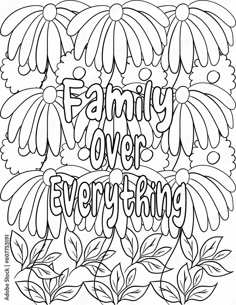 Positive affirmation coloring page with a set of flowers and leaves and ...