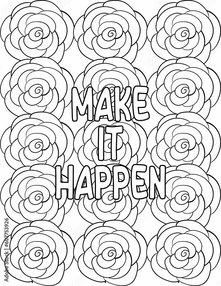 Good vibes coloring page with a set of flowers and leaves and inspiring ...