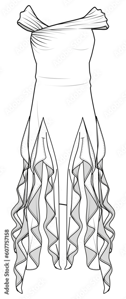 Vetor de Bardot Off The Shoulder Frilled Dress, Party Dress Fashion ...