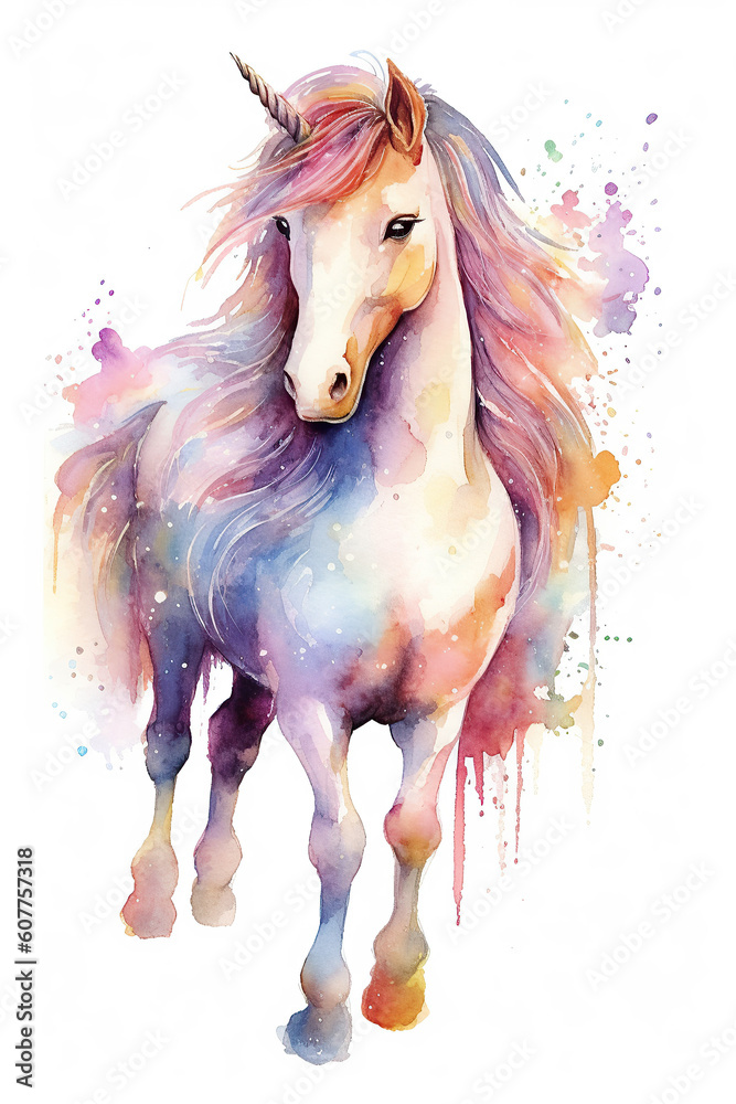 pony unicorn watercolor clipart cute isolated on white background Stock ...