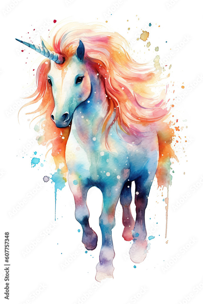 pony unicorn watercolor clipart cute isolated on white background Stock ...