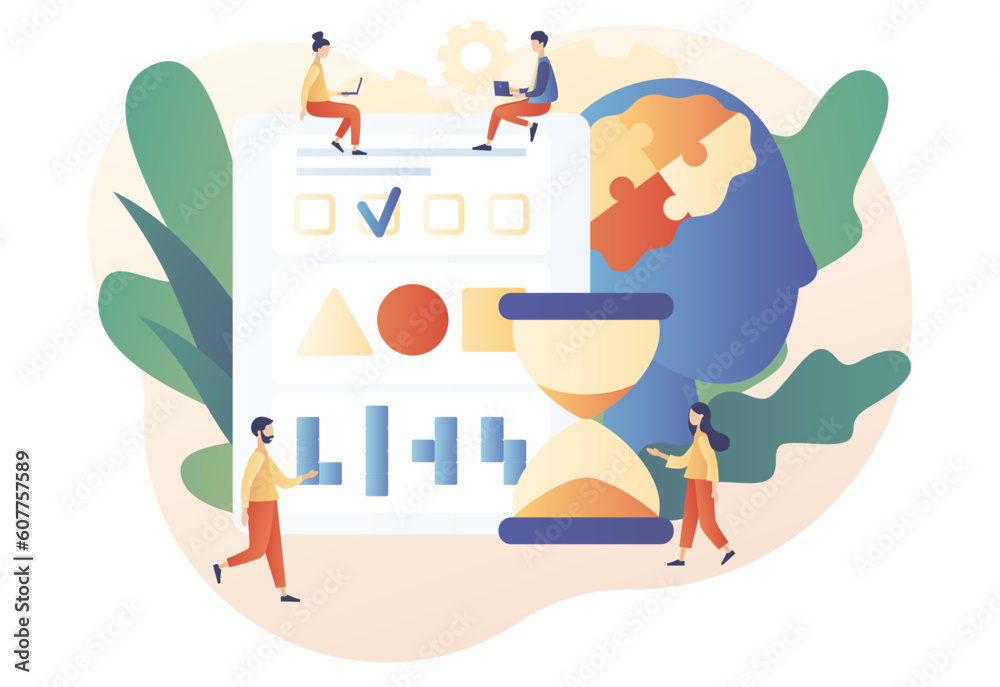 Vetor de Intelligence Quotient. IQ test. Tiny people determine ...