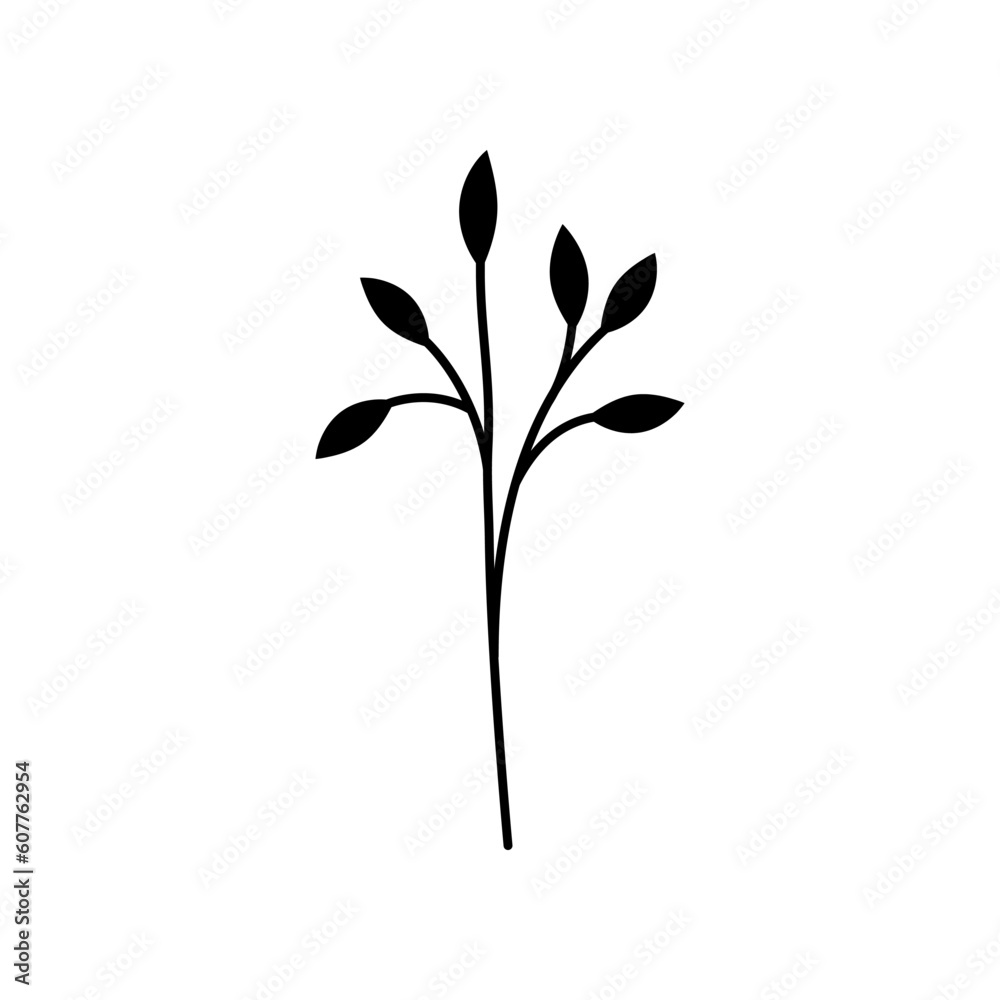 Black silhouette of a herb plant with a thin stem and leaves. Clipart ...