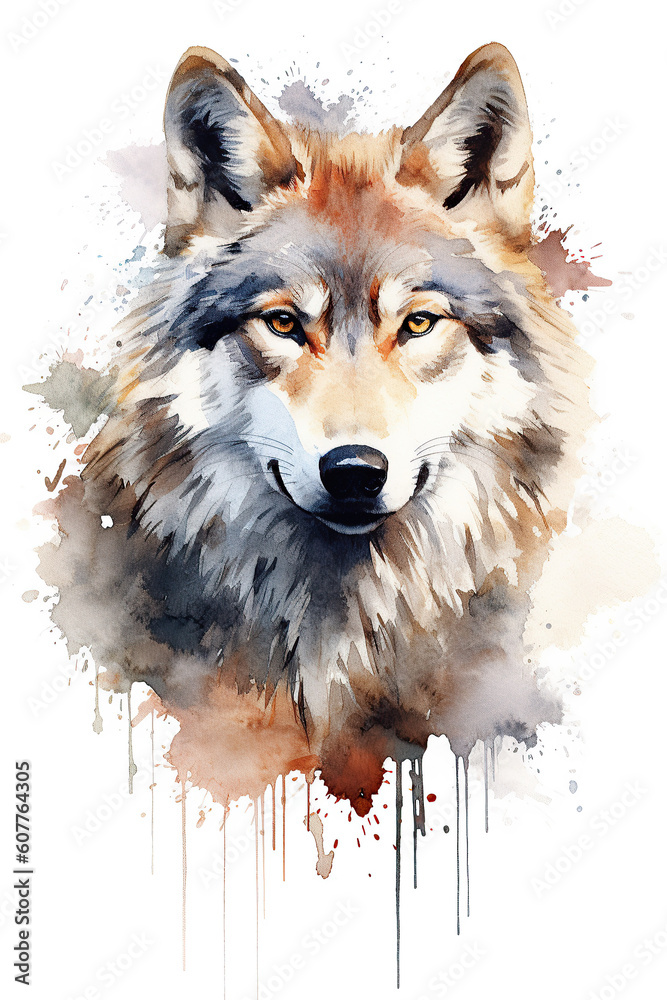 wolf watercolor clipart cute isolated on white background Stock ...