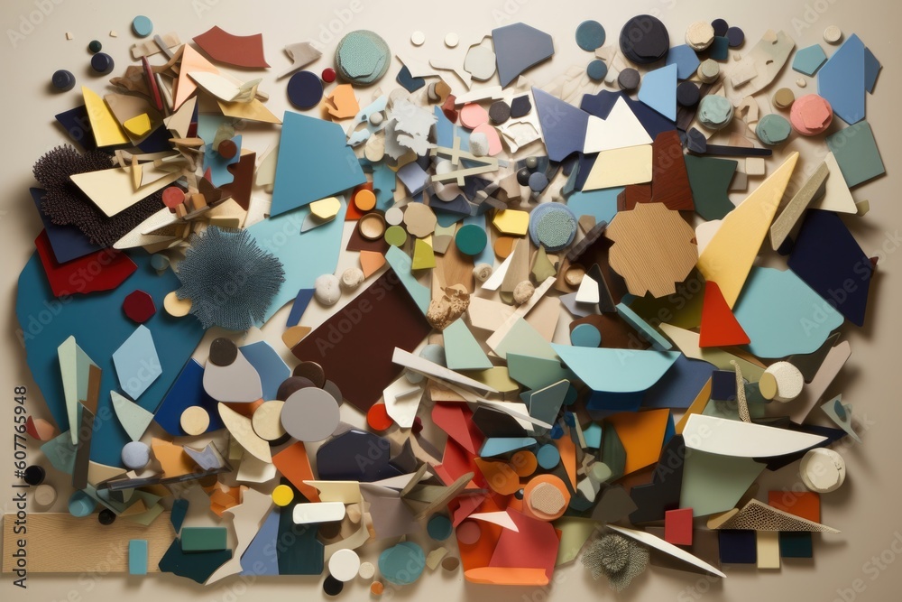 collection of deconstructed and fragmented shapes in different colors ...