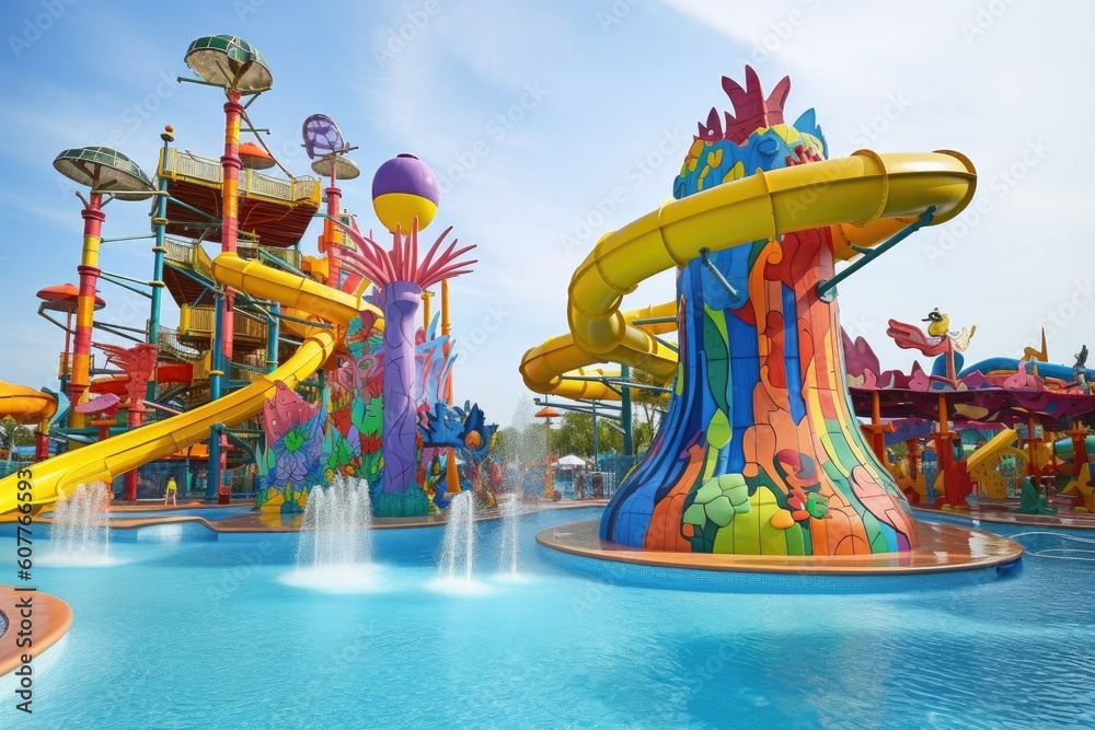 water park with colorful and whimsical water slides, including a ...