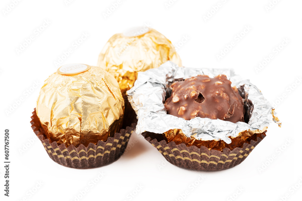 Dnipro. Ukraine 05.03.2023: Ferrero Rocher chocolate and hazelnut ...