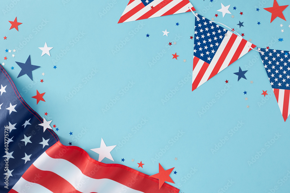 4th of July festivity concept. Top view flat lay of american flag ...