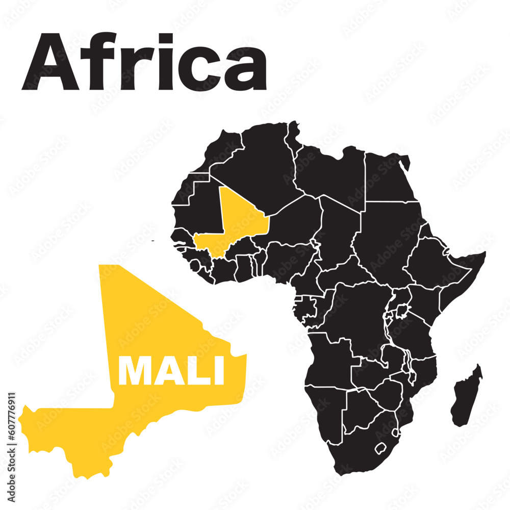 Africa single states political map.Mali. With national borders on a ...