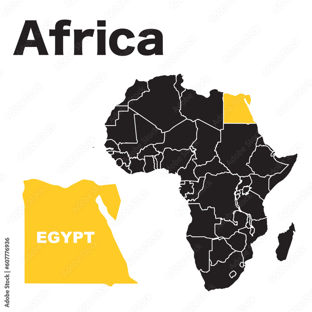 Africa single states political map.Egypt. With national borders on a ...