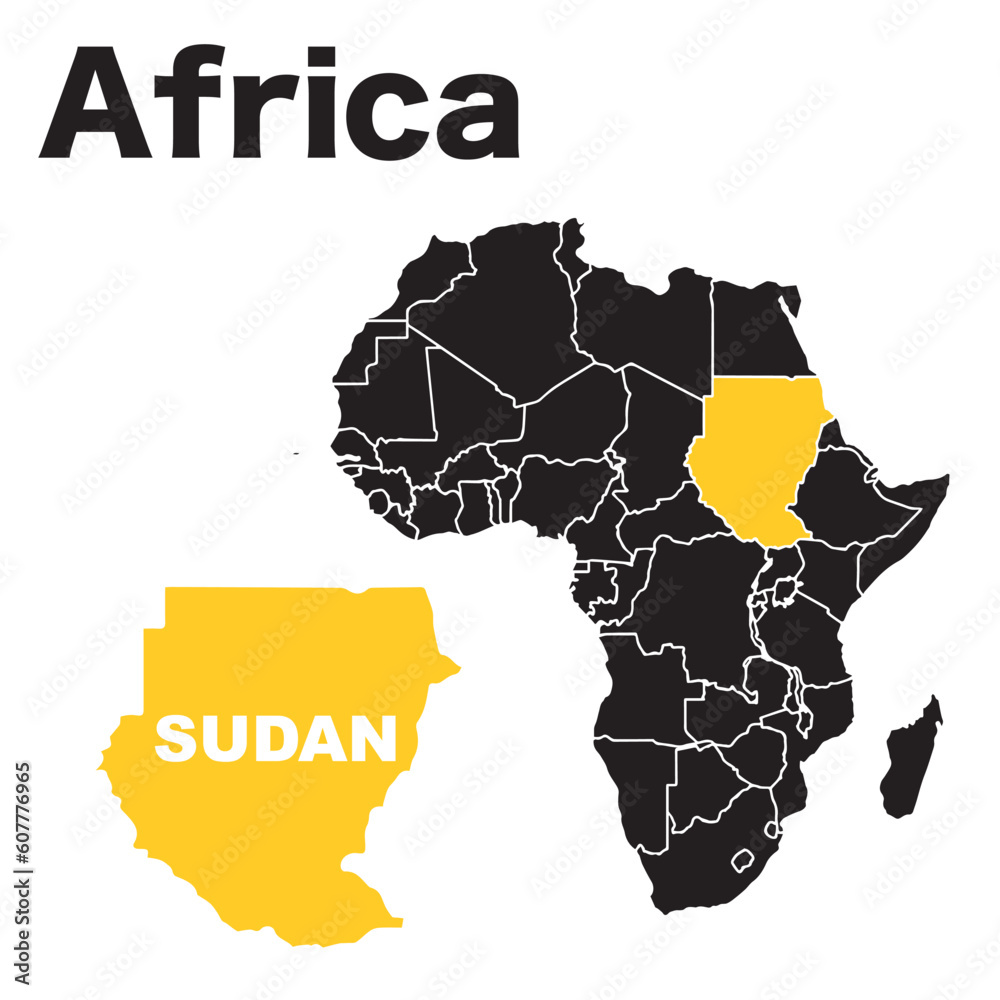 Africa single states political map.Sudan. With national borders on a ...