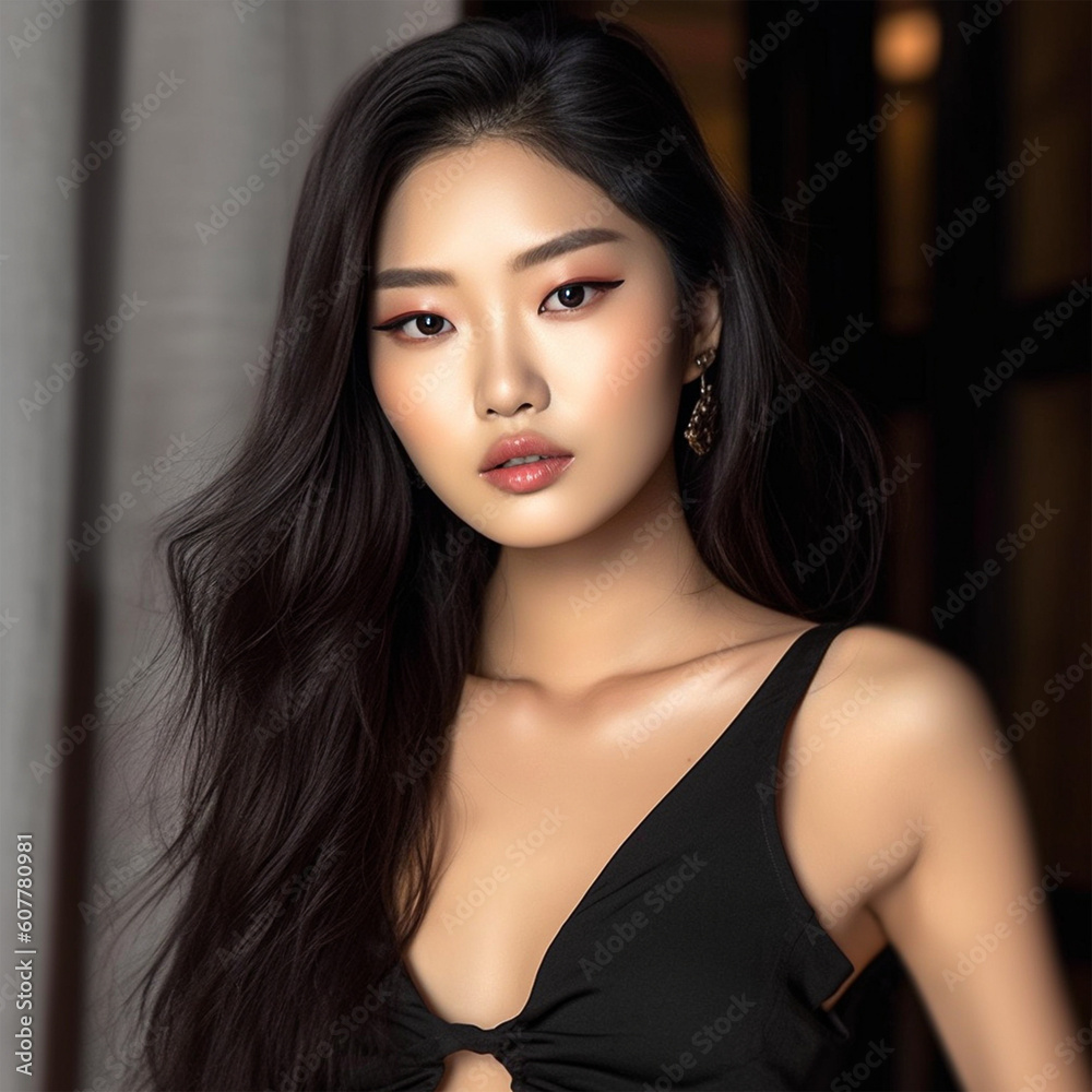 Korean Woman Korean Model Smiling Asian Woman Generative AI Stock ...