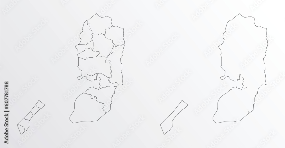 Black Outline vector Map of Palestine with regions on white background ...