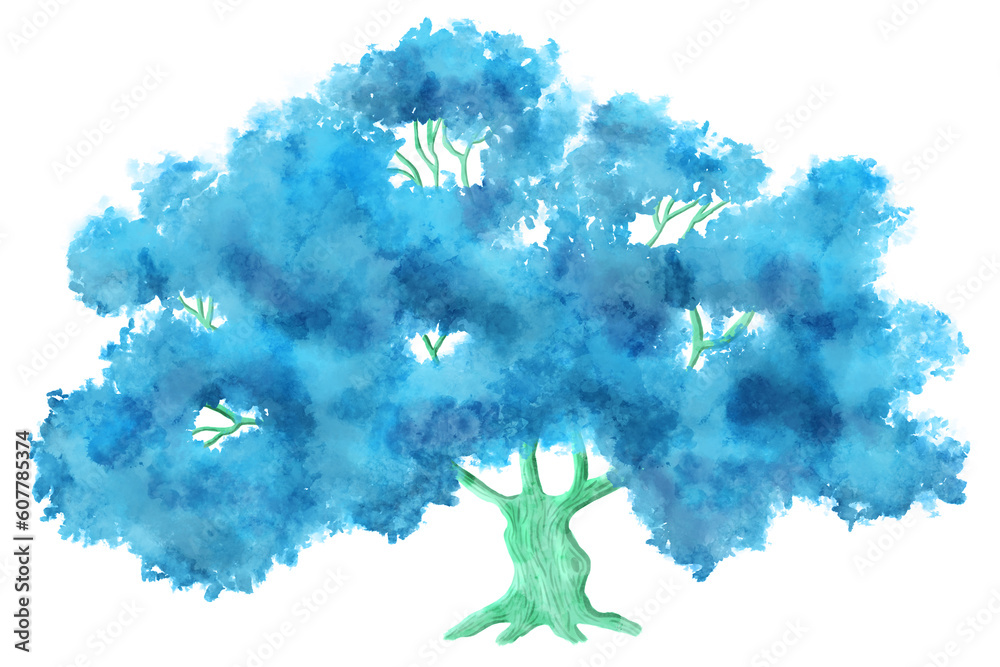 watercolor illustration of blue fantasy tree on white background Stock ...