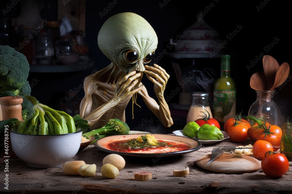 humorous image of alien participating in bizarre human activity, such ...