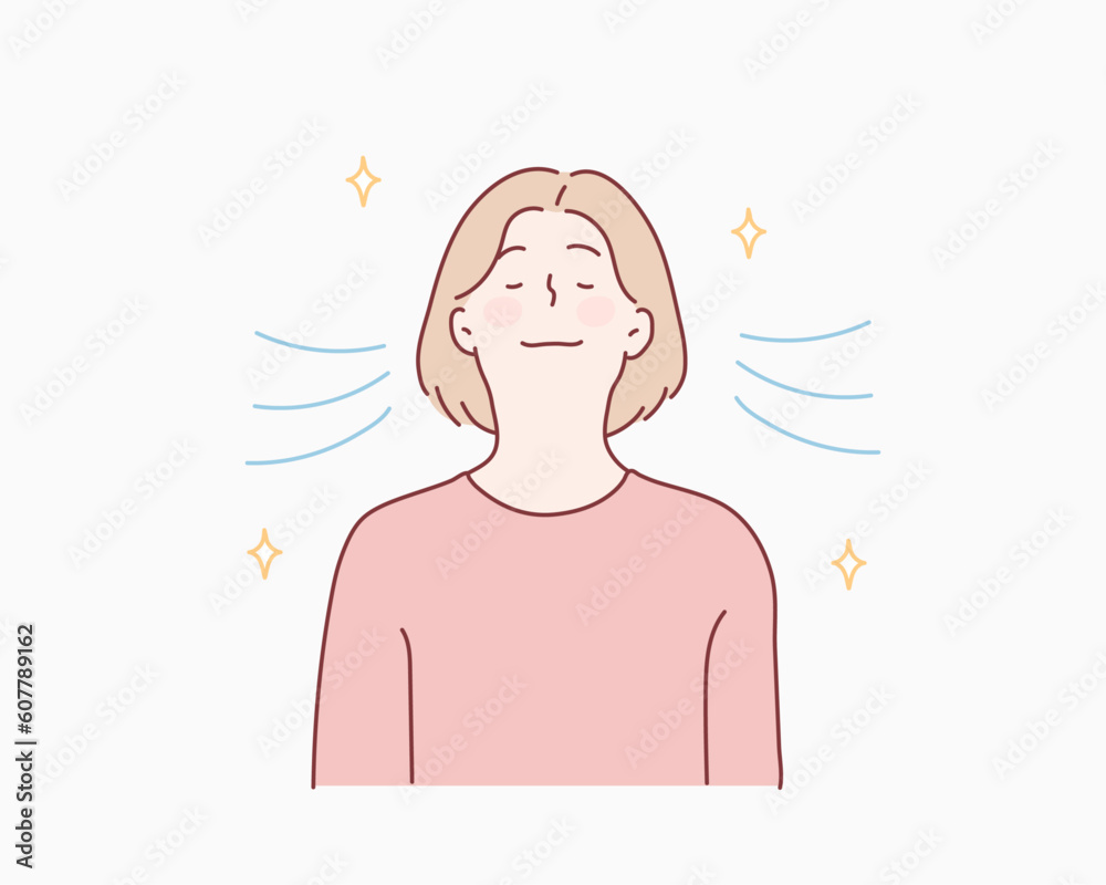 Girl is doing breathing exercise, deep exhale and inhale. Breathing ...