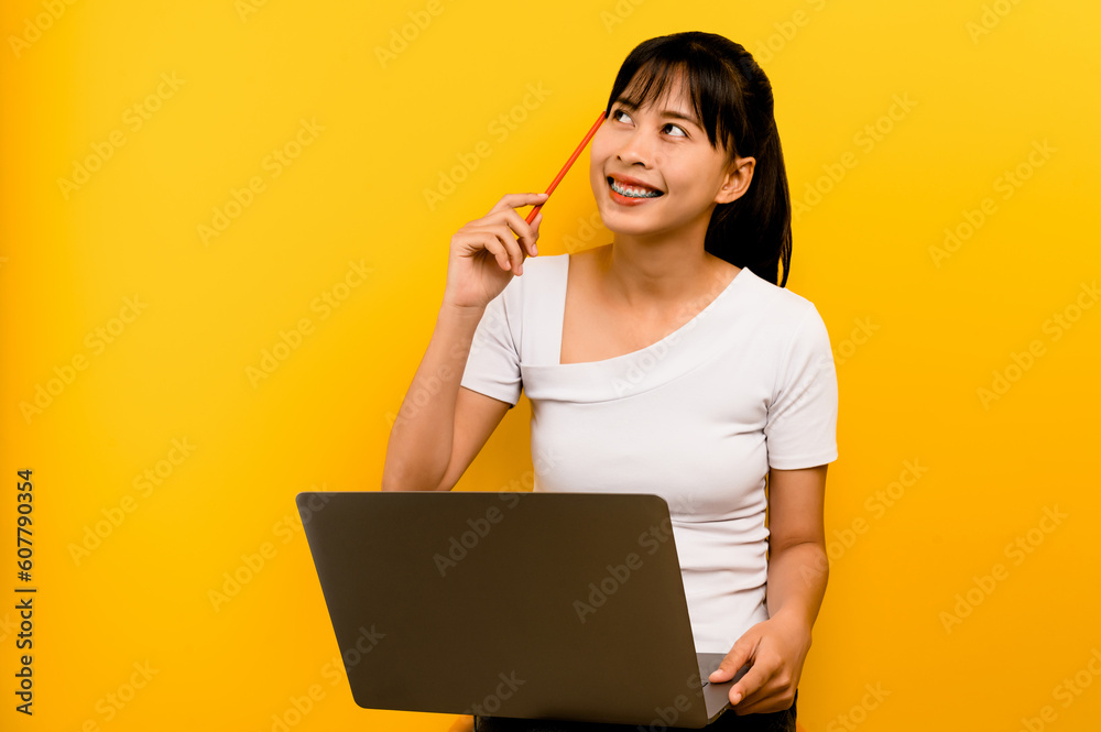 working with laptop working online communicating online thinking good ...