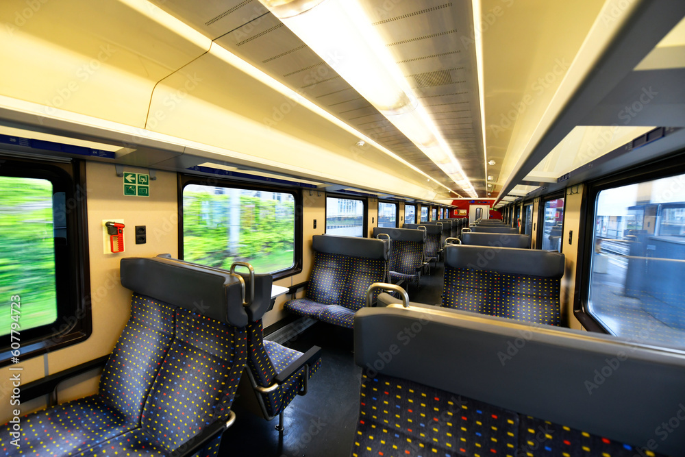 Swiss train window seat second class cabin public empty Transit ...