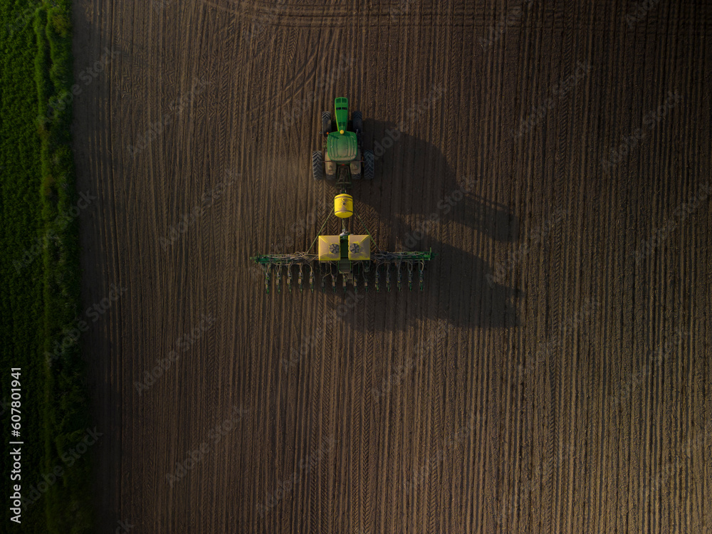 Aerial straight down 90 degree view of a large modern John Deere ...