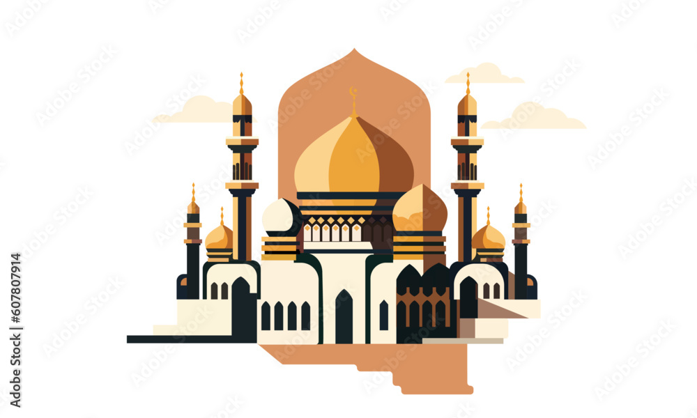 a stylized of a muslim mosque,a flat design of a masjid for Islamic ...