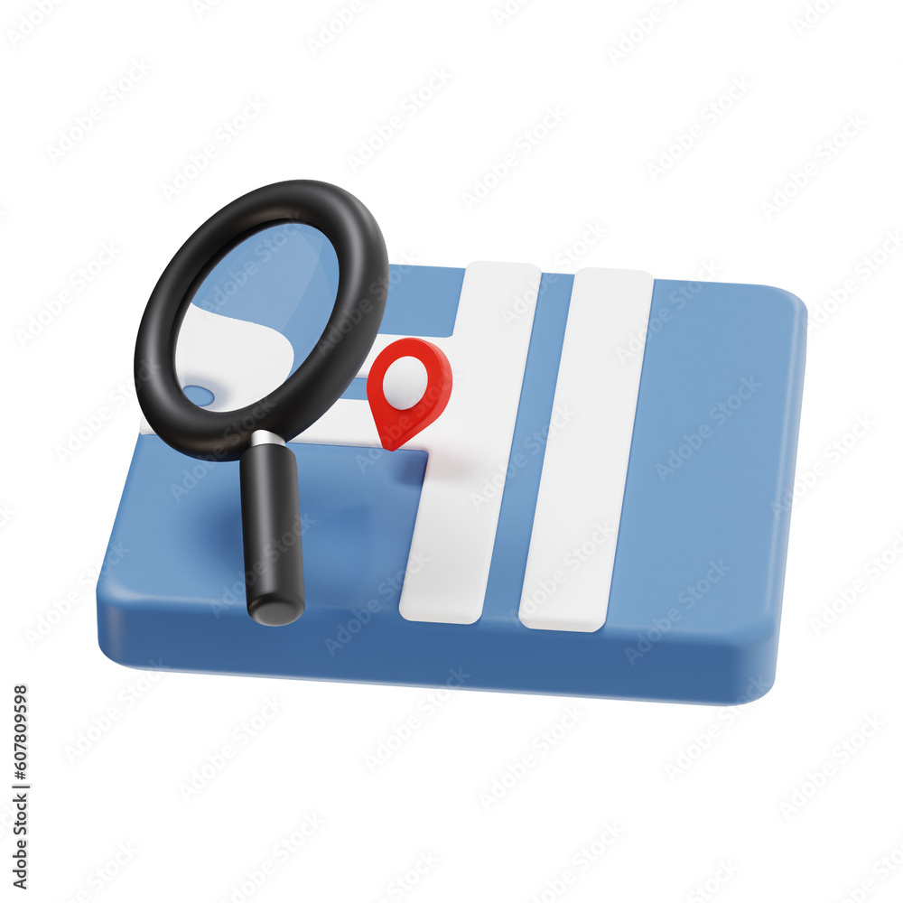 map search 3d render icon illustration, transparent background ...