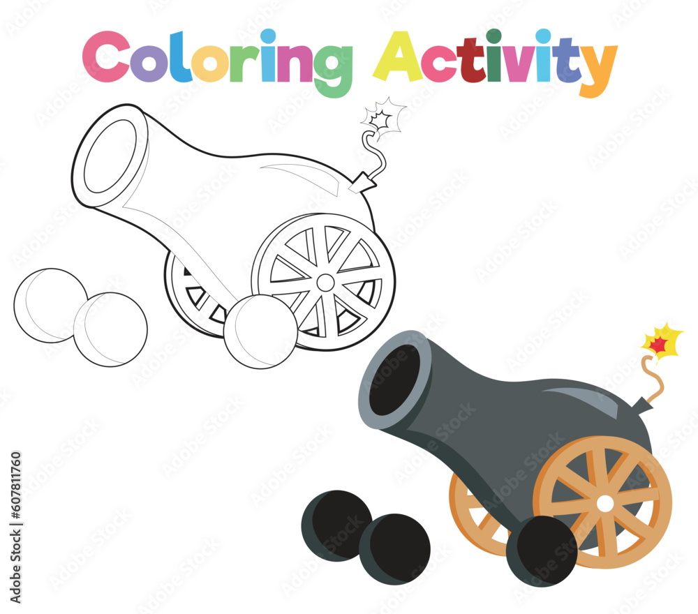 Coloring book for children pirate cannon. Educational printable ...