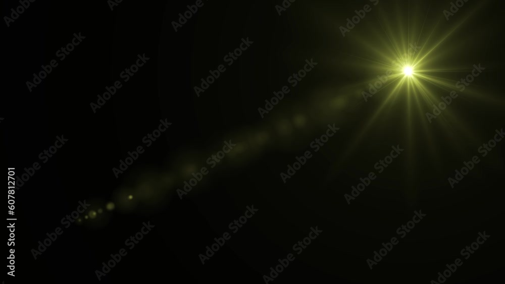 Optical Lens flare effect, yellow on black background. Overlay light ...