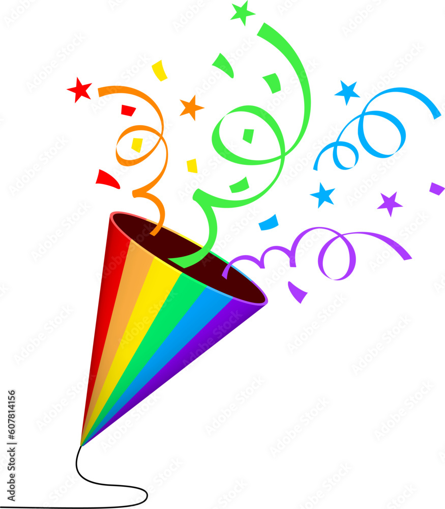 Exploding party popper for Pride month. Vector for crackers with ...