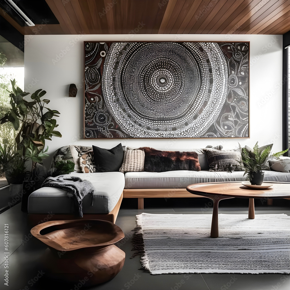 ภาพประกอบสต็อก Stunning modern living room with spacious sofa, stylish ...