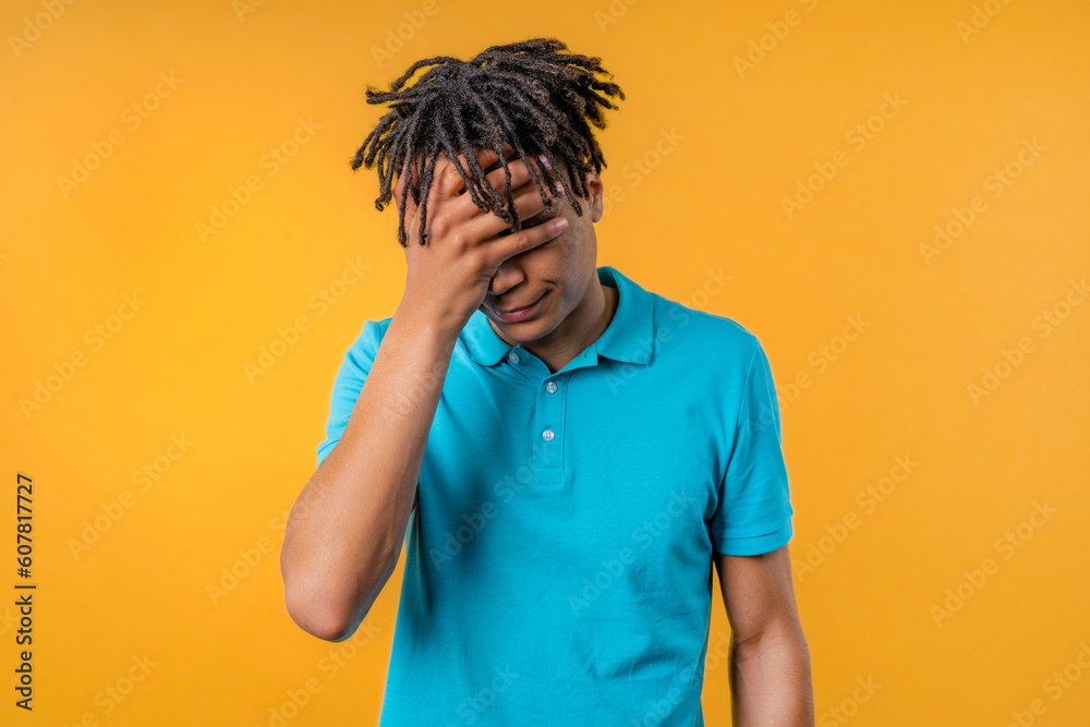 Worried sad man, no, he forgot. Disappointed guy feeling sorrow, regret ...